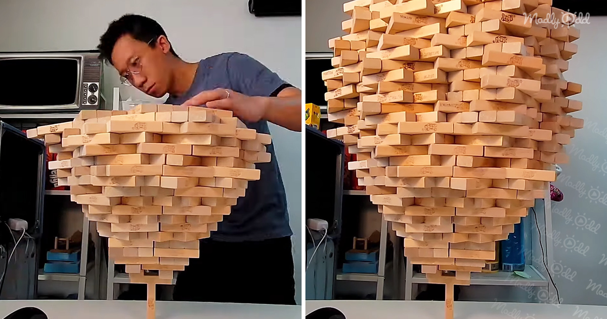 Man stacks 1,512 Jenga blocks, but wait for it…