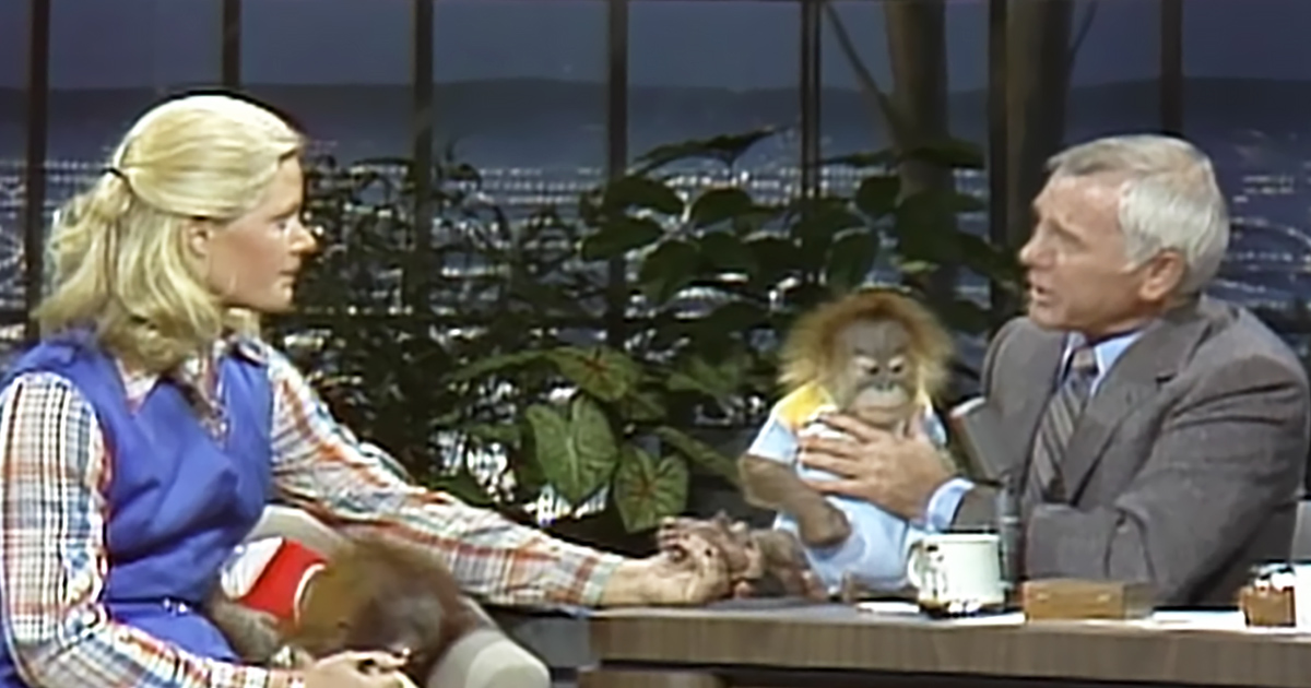 Johnny Carson’s awkward reaction with baby gorilla has audience in ...