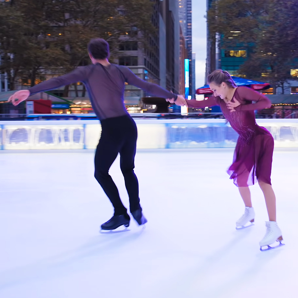 Team U.S.A. ice dancers perform passionate routine at public park