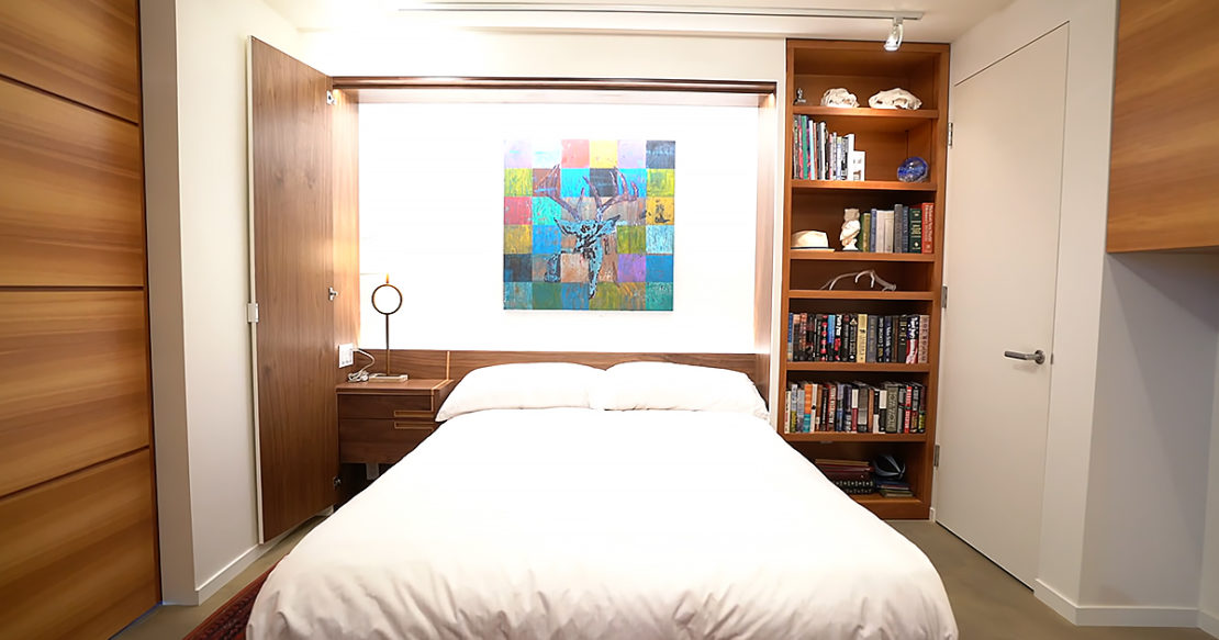 Resourceful man builds murphy bed with everything but the kitchen sink