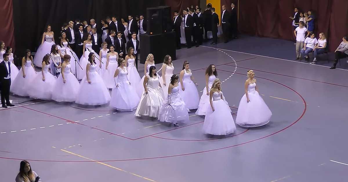 High school students transform gym floor to a ballroom waltzing to Ed ...