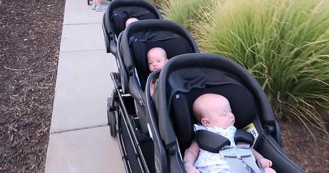 Quintuplet babies take first walk with mom, dad, and more siblings in ...