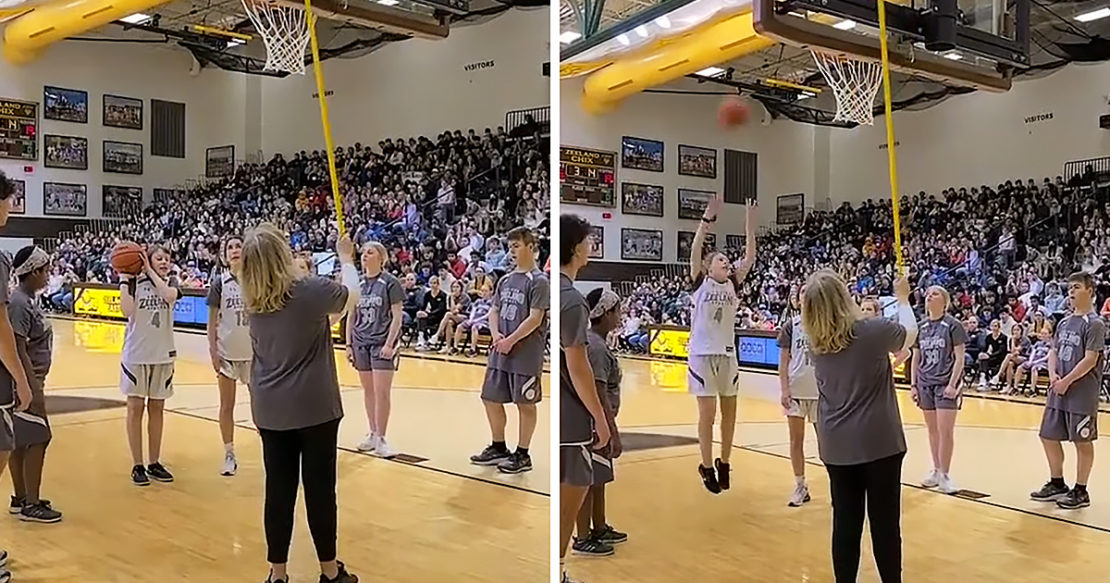 Blind basketball player makes shot in front of 2,500 cheering fans ...