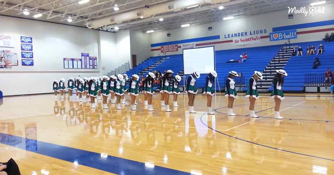 High kick dance routine by high school group like ‘The Rockettes’