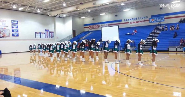 High kick dance routine by high school group like ‘The Rockettes’