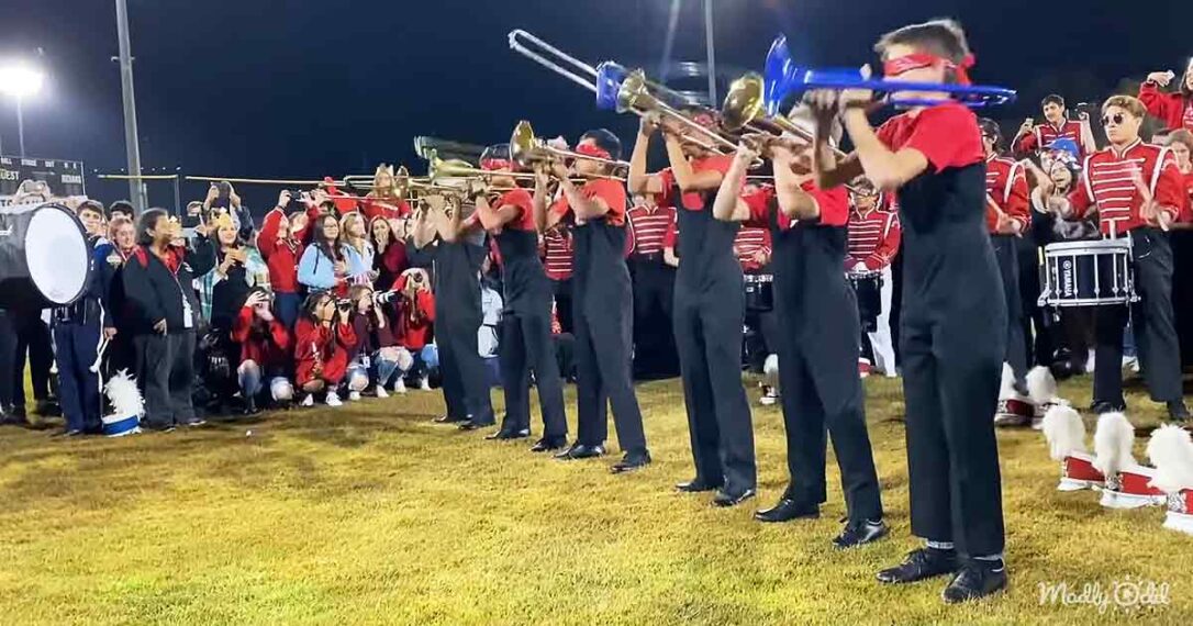 Blindfolded trombone players pull off dicey ‘Headchopper’ routine