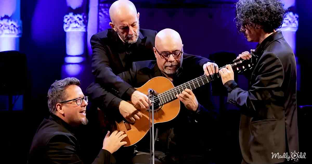 Four men and one guitar come together for this fantastic performance