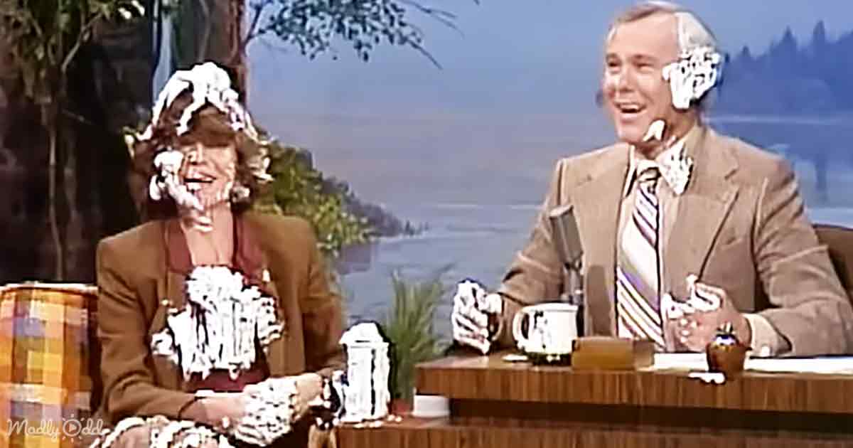 Johnny Carson and Sally Field get into a hilarious shaving cream fight